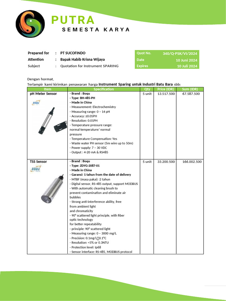 Quotation Sensor Monitoring Air 10 4 Set | PDF