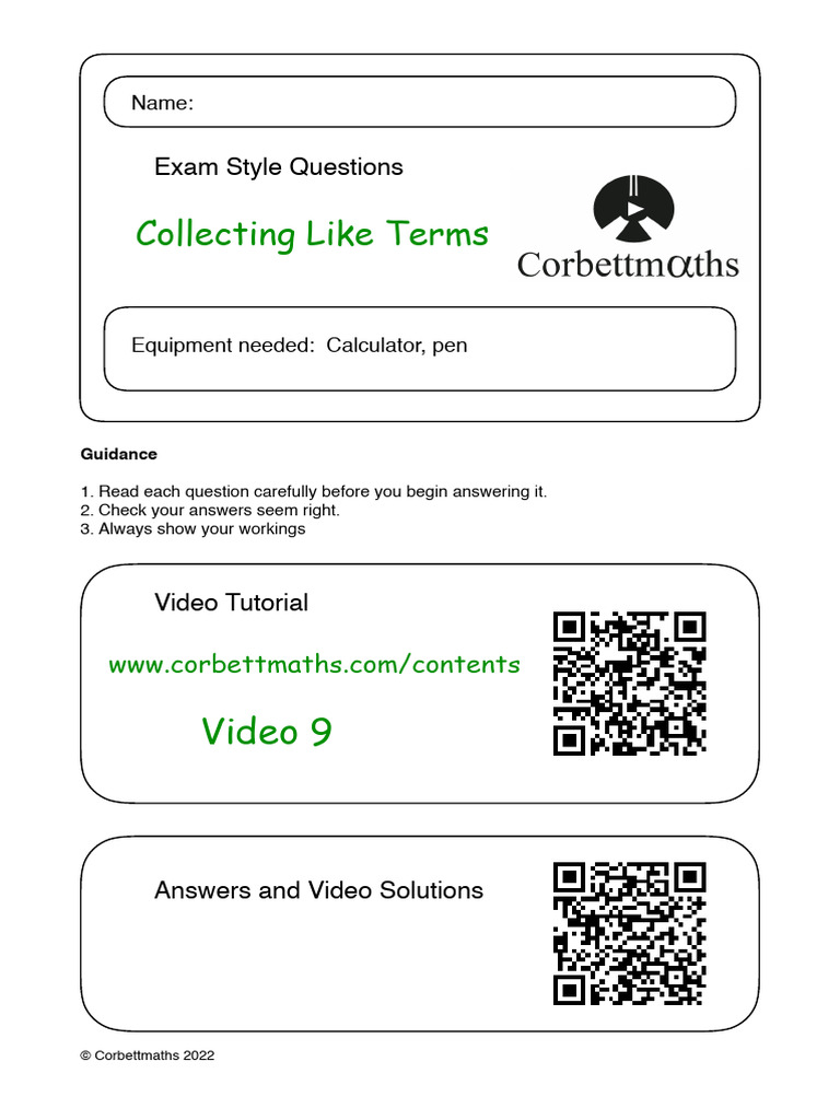 Collecting Like Terms | PDF