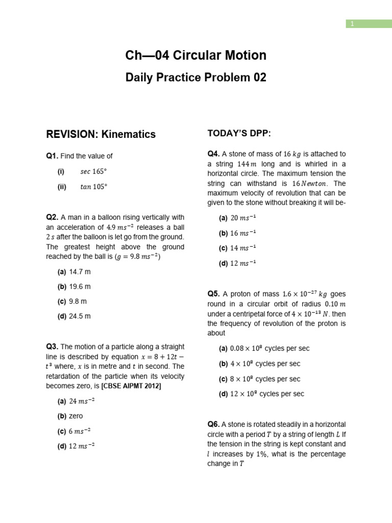 Circular Motion DPP 02 - 240829 - 124116 | PDF