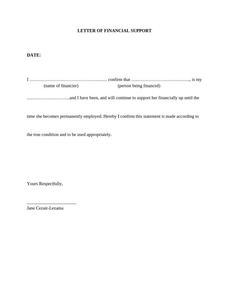 Letter of Financial Support | PDF