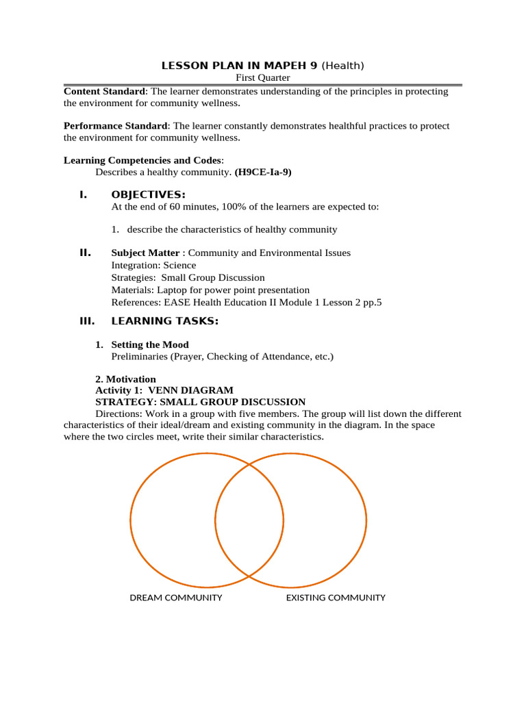 Venn Diagram of Community Characteristics | PDF | Learning | Health ...