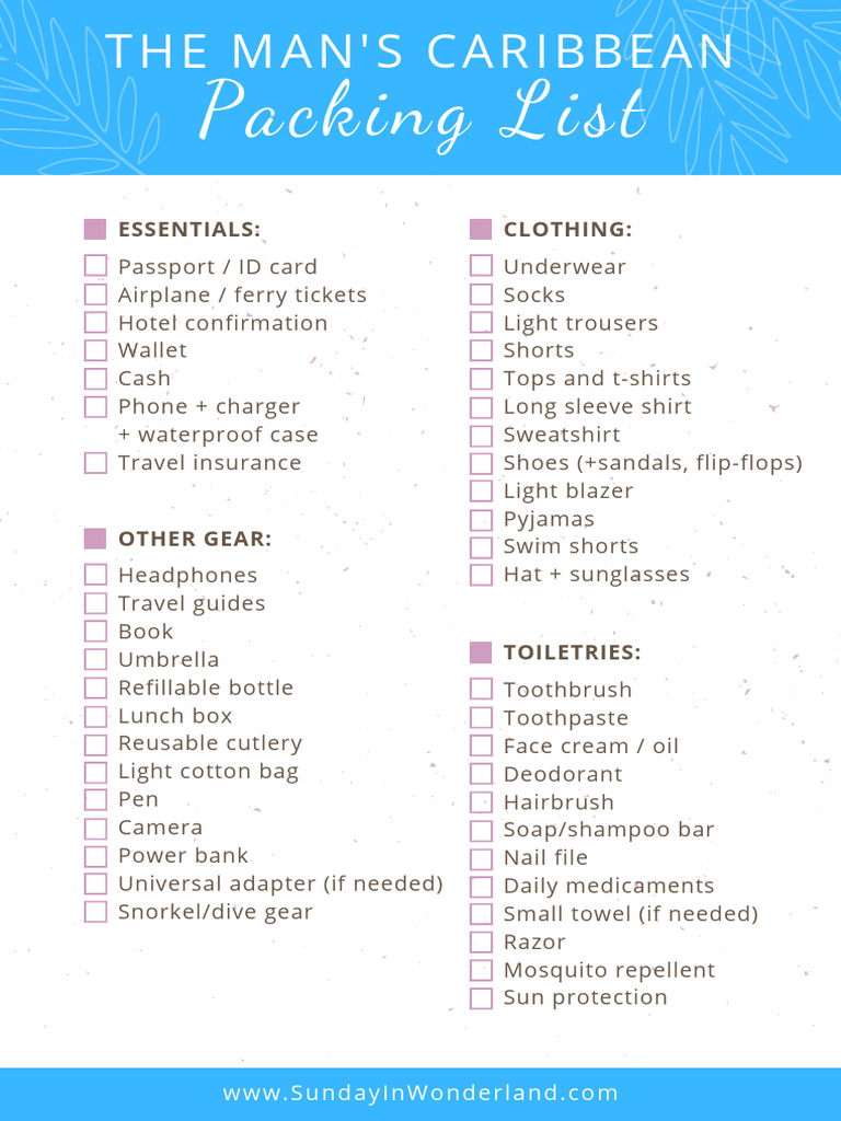 The Caribbean Packing List For Man | PDF