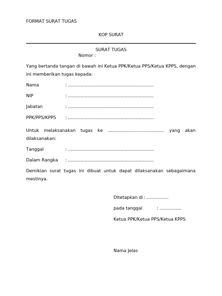 Format Surat Tugas Badan Adhoc | PDF