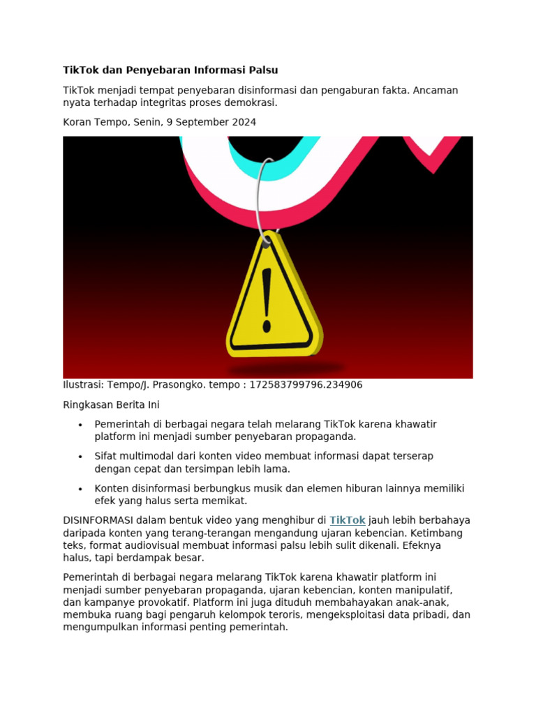 TikTok Dan Penyebaran Informasi Palsu | PDF