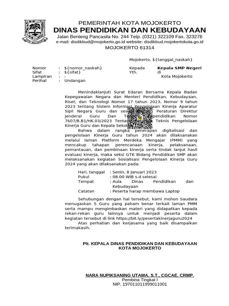SURAT UNDANGAN Kinerja PMM Srikandi | PDF