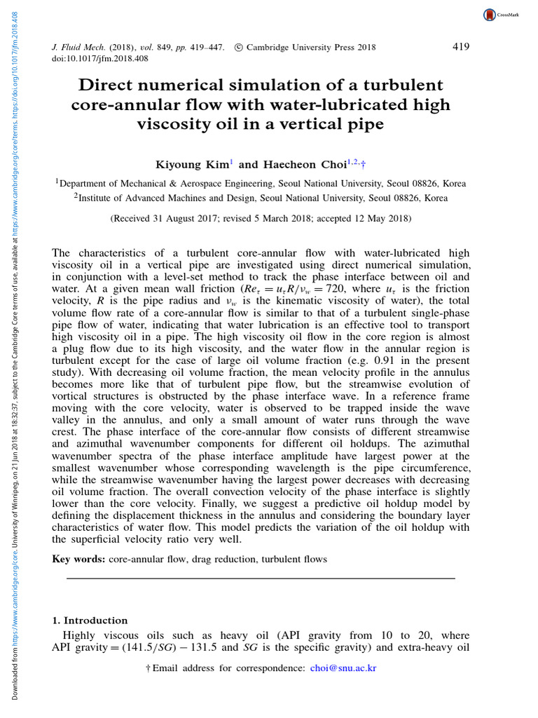 Direct Numerical Simulation of A Turbulent Core-Annular Flow With Water ... Direct Numerical Simulation of A Turbulent Core-Annular Flow With Water ...