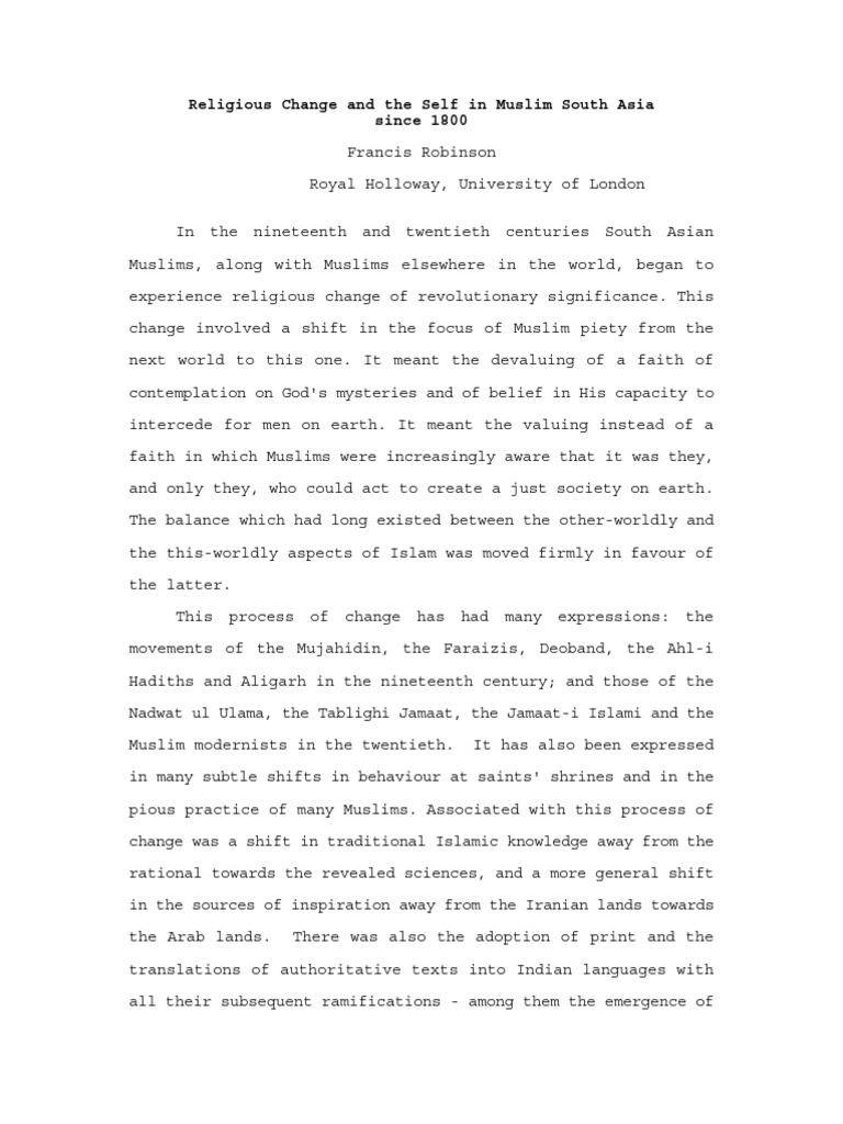 Religious Change and The Self in Muslim South Asia Since 1800 - Francis ...