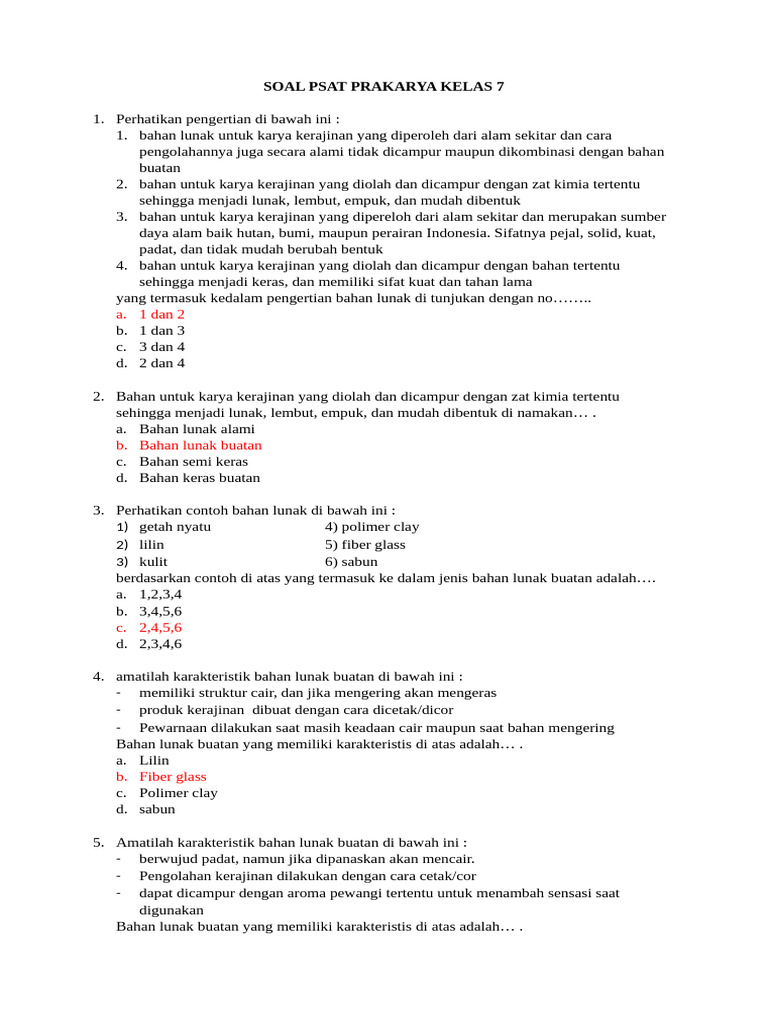 soal psat 2024 prakarya | PDF