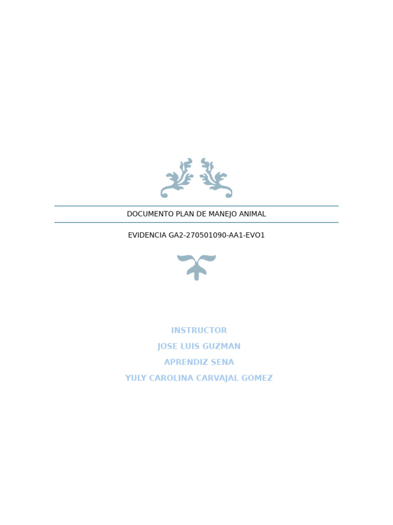 DOCUMENTO PLAN DE MANEJO ANIMAL | PDF