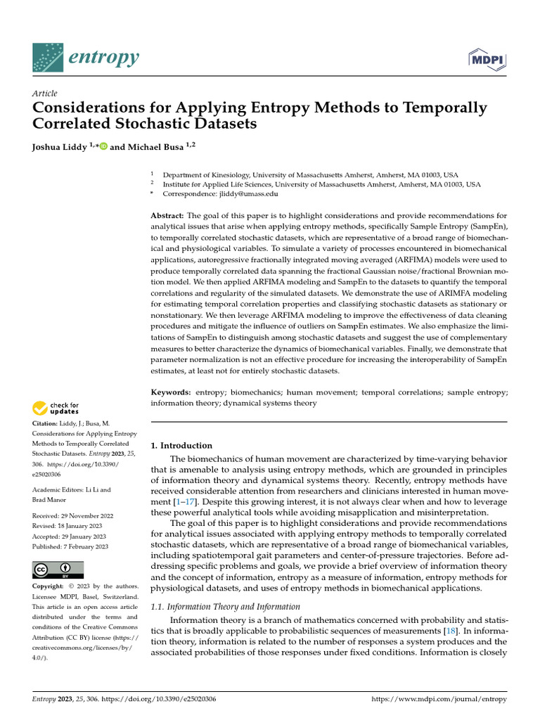 Considerations For Applying Entropy Methods To Temporally Correlated ... Considerations For Applying Entropy Methods To Temporally Correlated ...