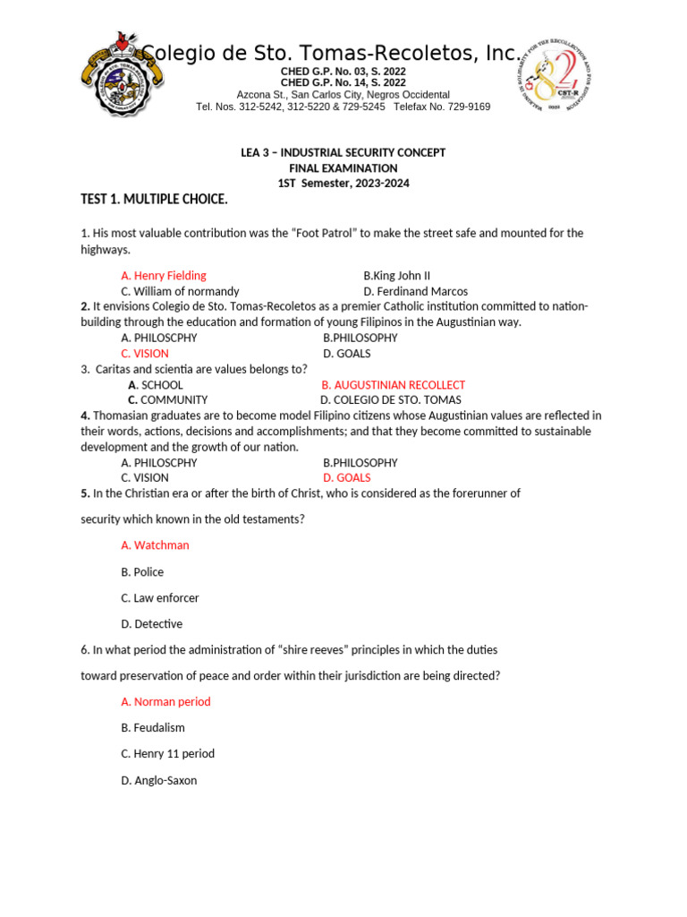 Lea 3 Prelim Key Answer | PDF | Lighting | Physical Security