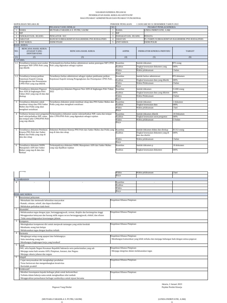 Contoh & Blanko PPK PNS Banum (Kuantitatif) | PDF