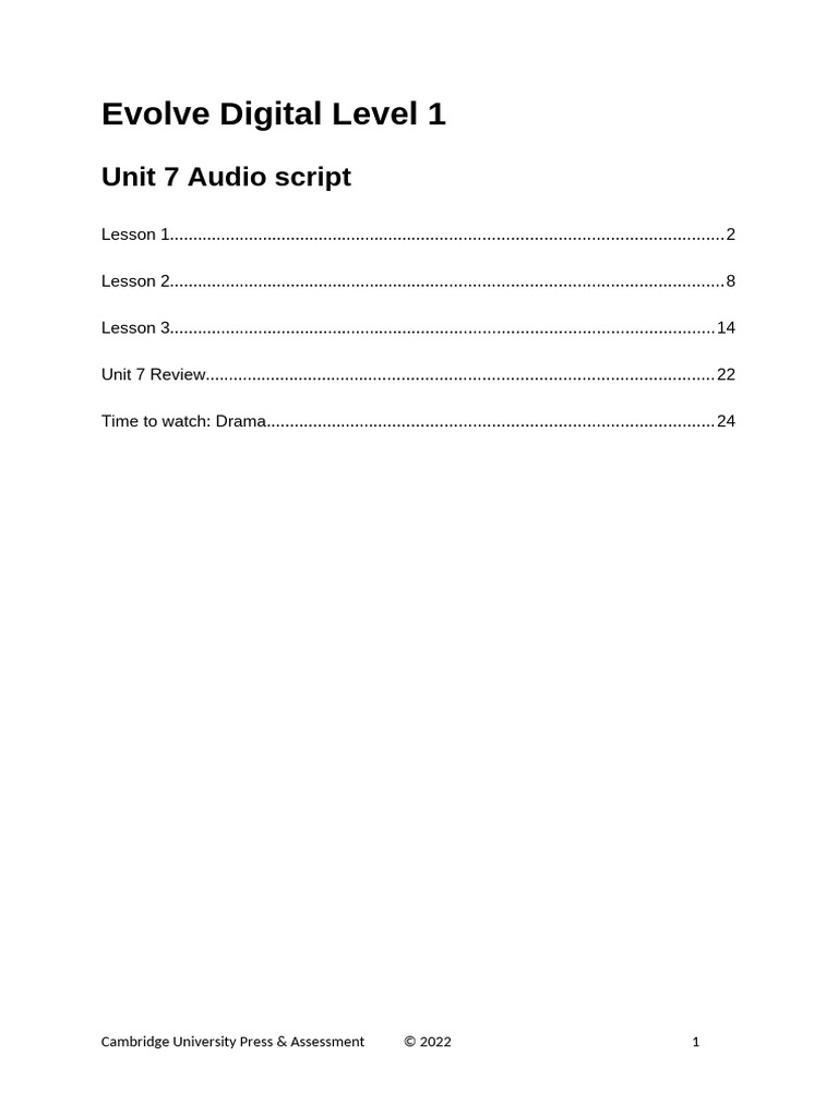 Evolve Digital Level 1 Students Course Unit 7 Audio Script | PDF