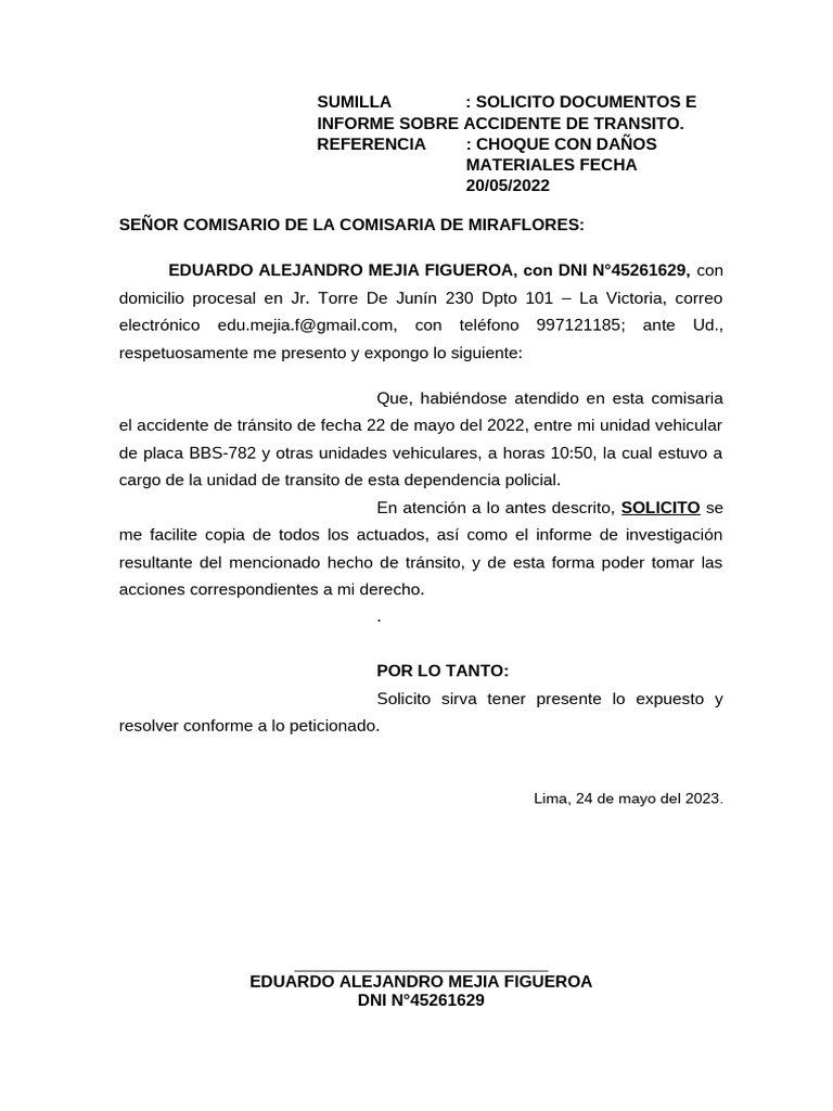 Solicitud Comisaria | PDF