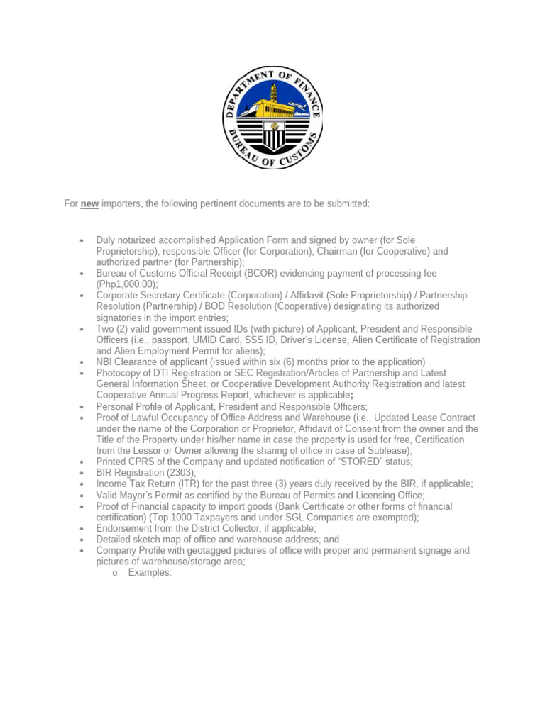 BOC Requirements For New Importer | PDF