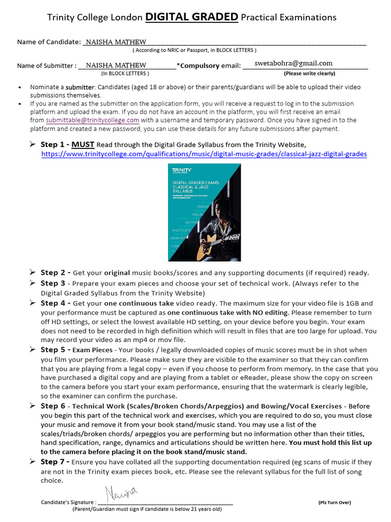 Application Form - DGD Graded Exams 2023 Sample Form For Repertoire ...