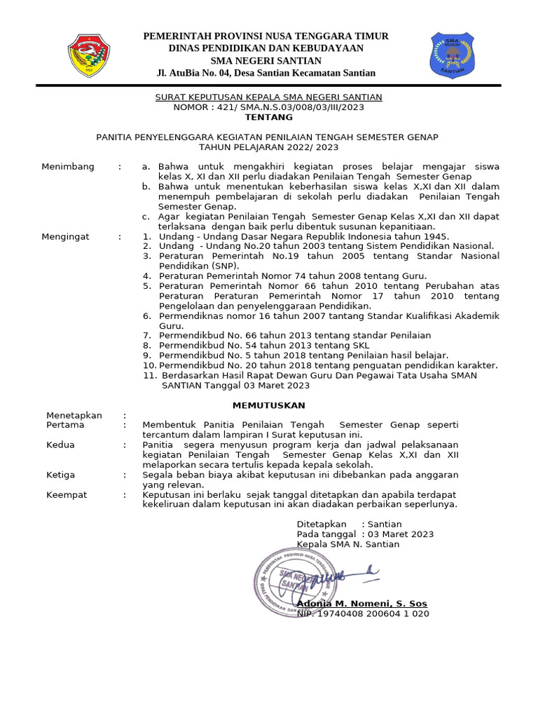 SK Panitia PTS Genap 2022-2023 | PDF