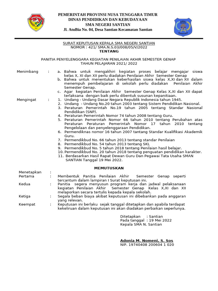 SK Panitia PAS Genap 2021-2022 | PDF