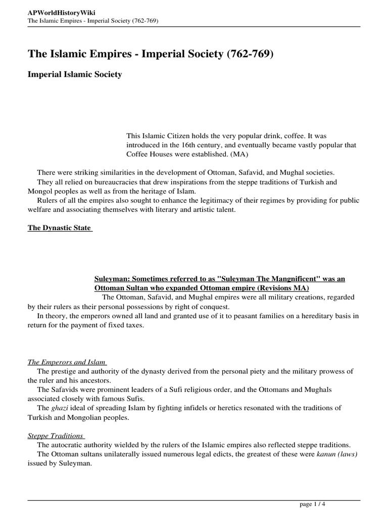The Islamic Empires - Imperial Society (762-769) - APWorldHistoryWiki | PDF