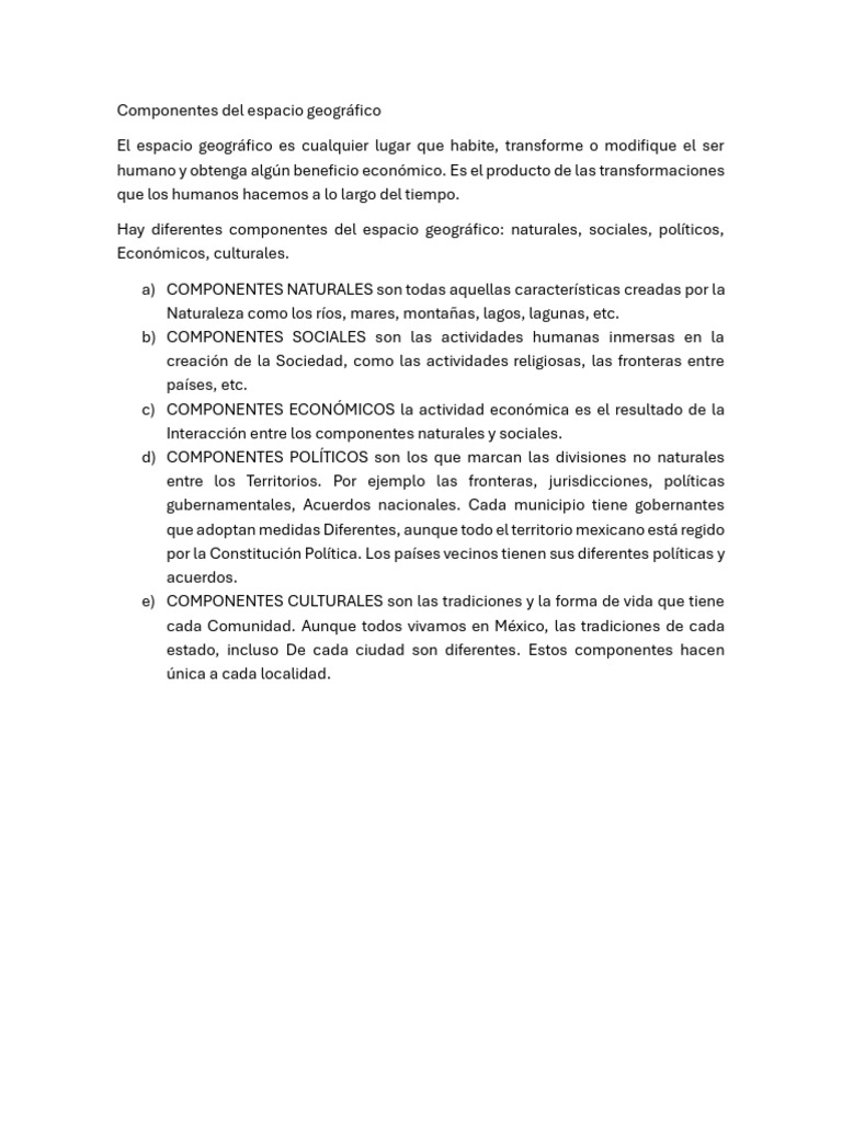 Componentes de Espacio Geográfico | PDF