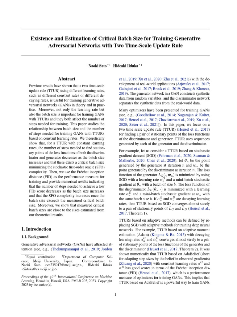 Existence and Estimation of Critical Batch Size For Training Generative Adversarial Networks ...
