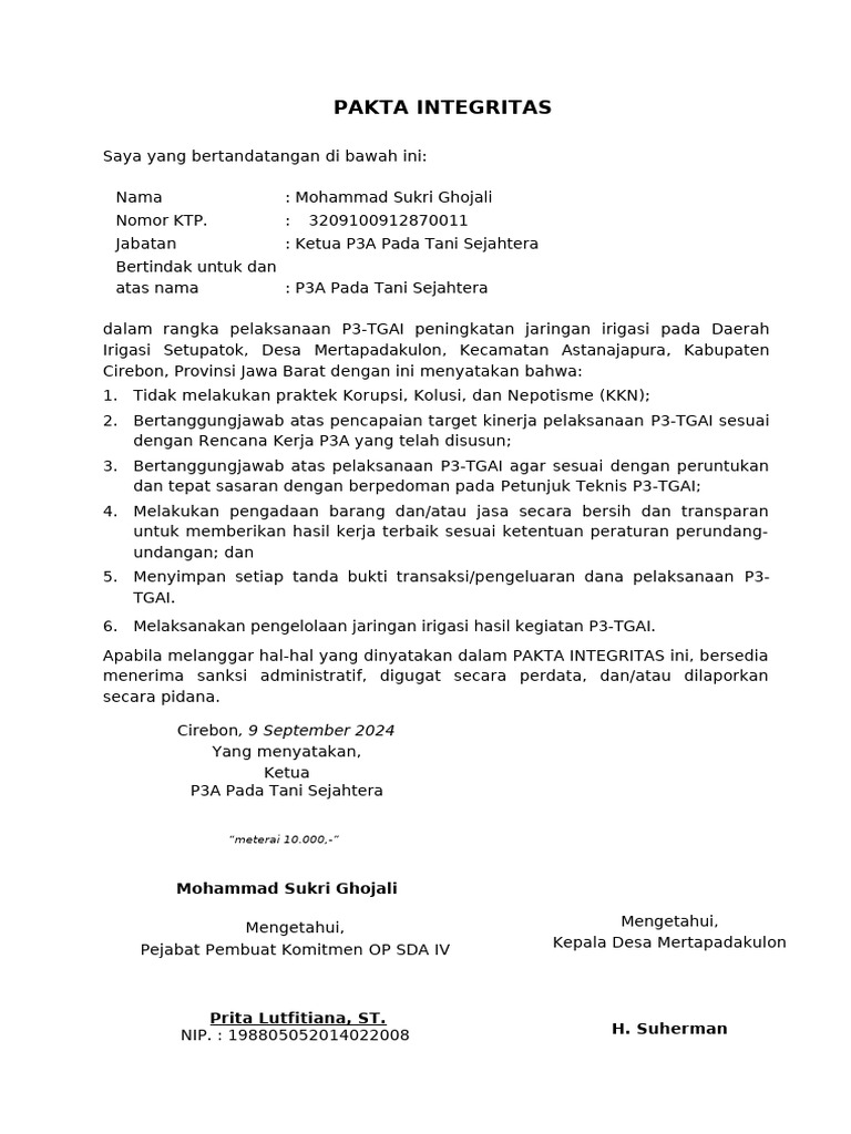 Pakta Integritas | PDF