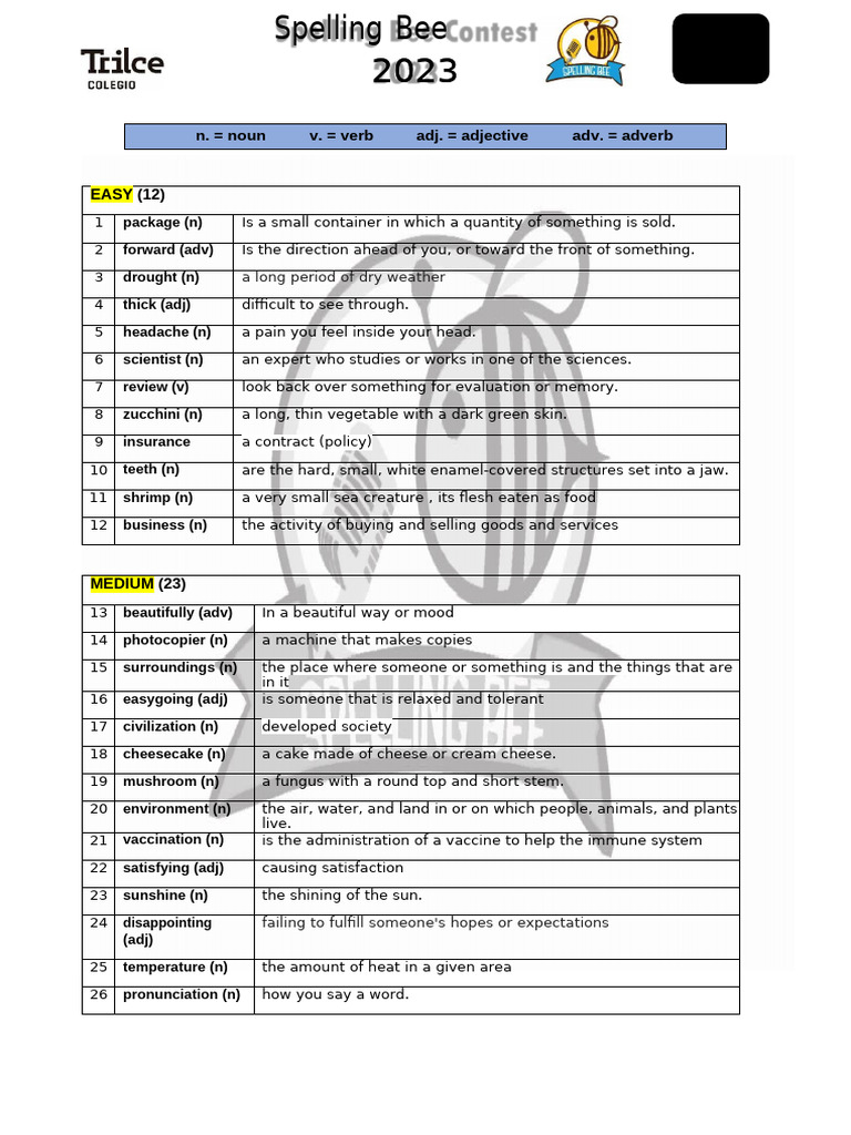 2nd Grade - Spelling Bee 2023 - Wordlists | PDF