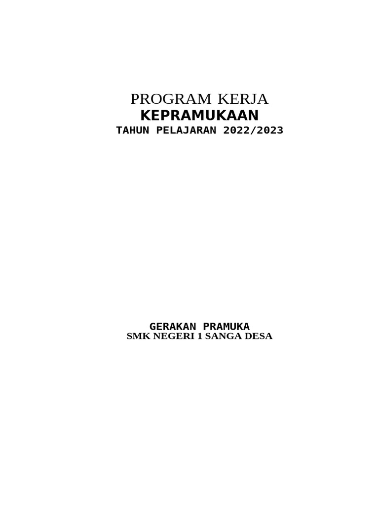 Program Kerja Pramuka Smk1sandes 2022 | PDF