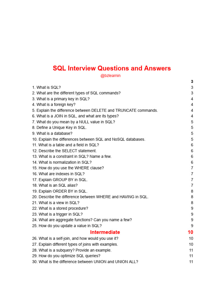 SQL Interview Questions and Answers | PDF