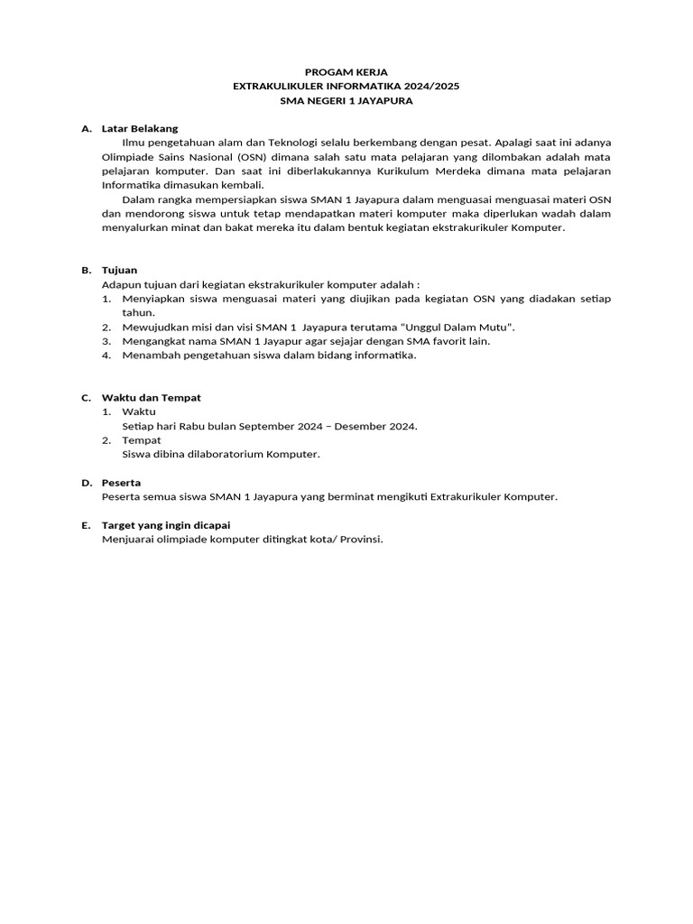 Proposal-Ekskul-Komputer Veronika | PDF