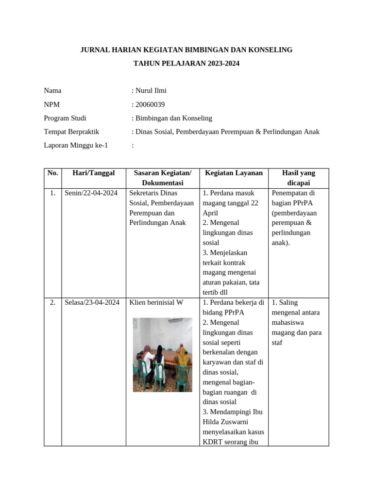 Jurnal Harian Kegiatan Bimbingan Dan Konseling | PDF