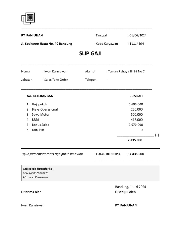 Contoh Slip Gaji | PDF