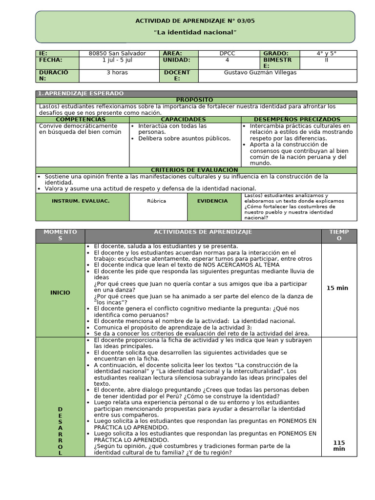 4°5° - DPCC - Act 3 - U4 - 2024 | PDF