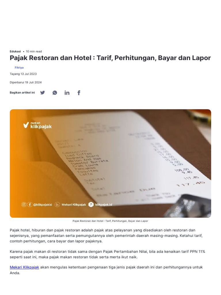 Pajak Restoran dan Hotel: Tarif & Cara Bayar | PDF