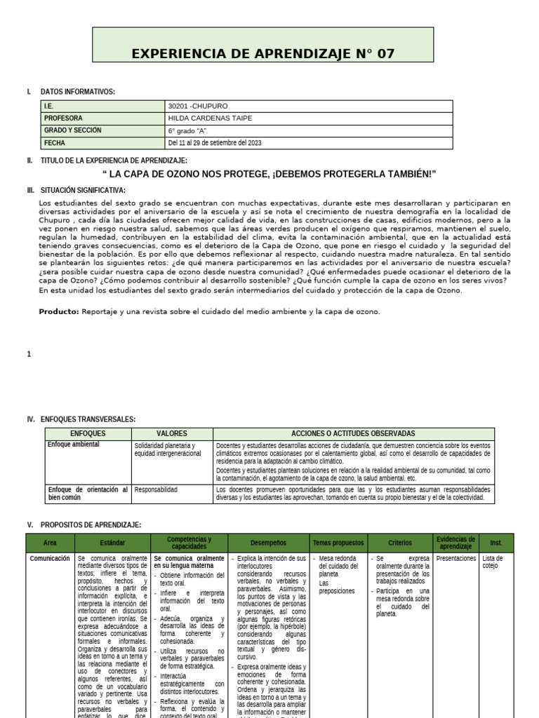 6° Grado - Experiencia de Aprendizaje N°07 | PDF