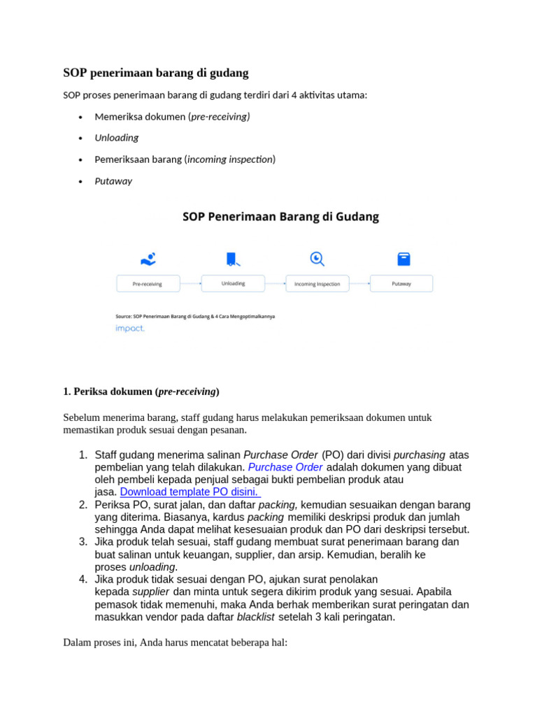 SOP Penerimaan Barang Di Gudang | PDF
