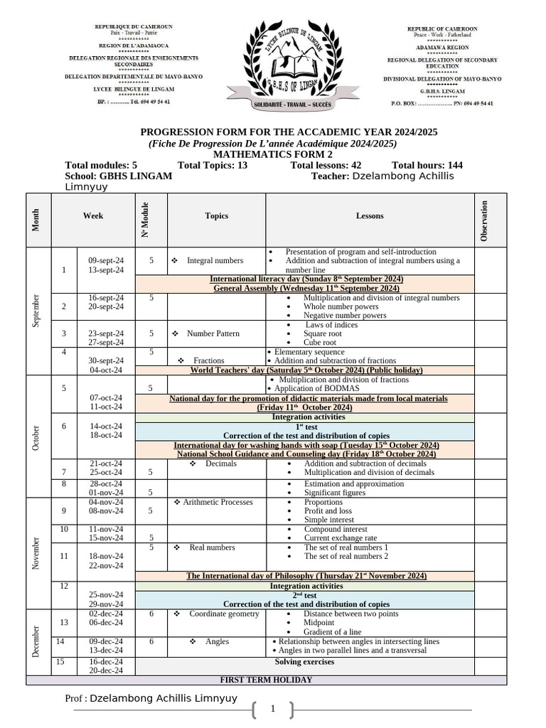 Progression Form 2024-2025 Maths Form 2 Lingam | PDF | Triangle | Circle
