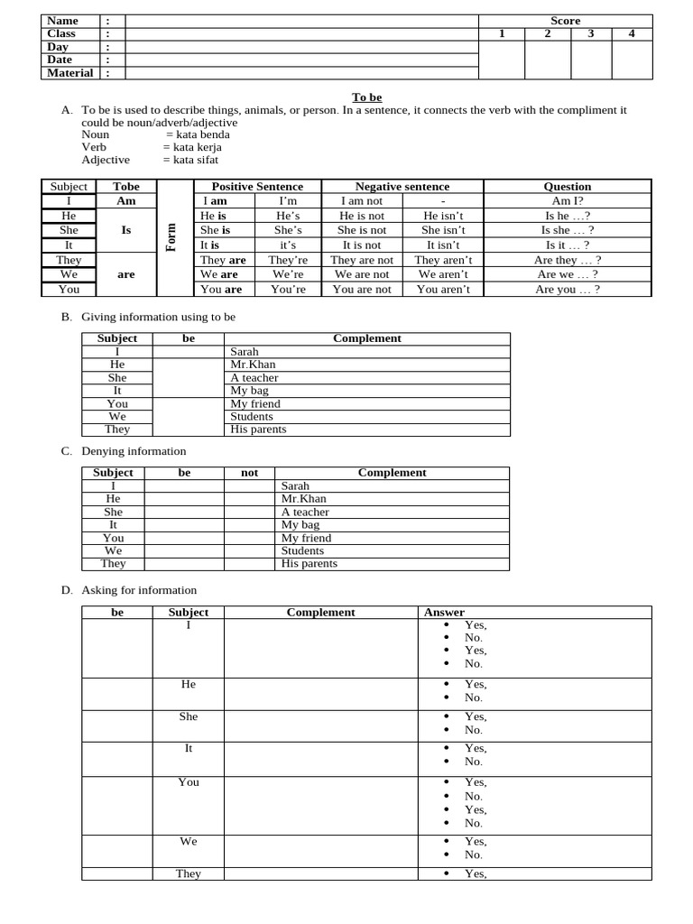 Subject and Tobe | PDF | Subject (Grammar) | Adjective