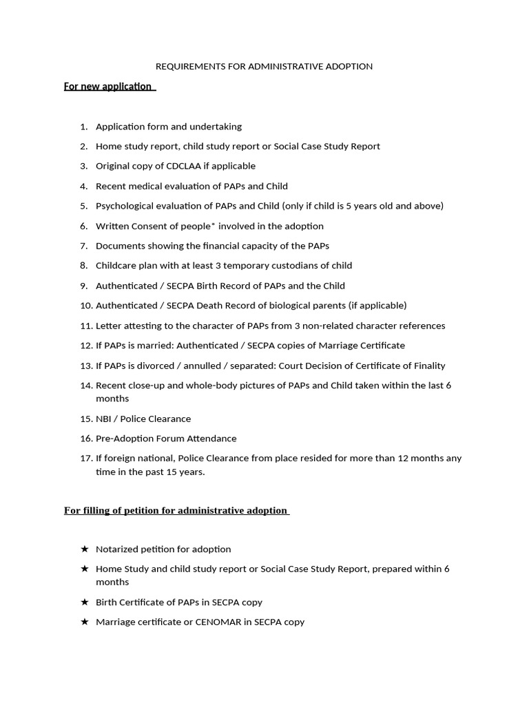 Administrative Adoption Requirements Guide | PDF | Adoption | Family