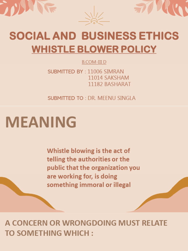 Social and Business Ethics: Whistle Blower Policy | PDF