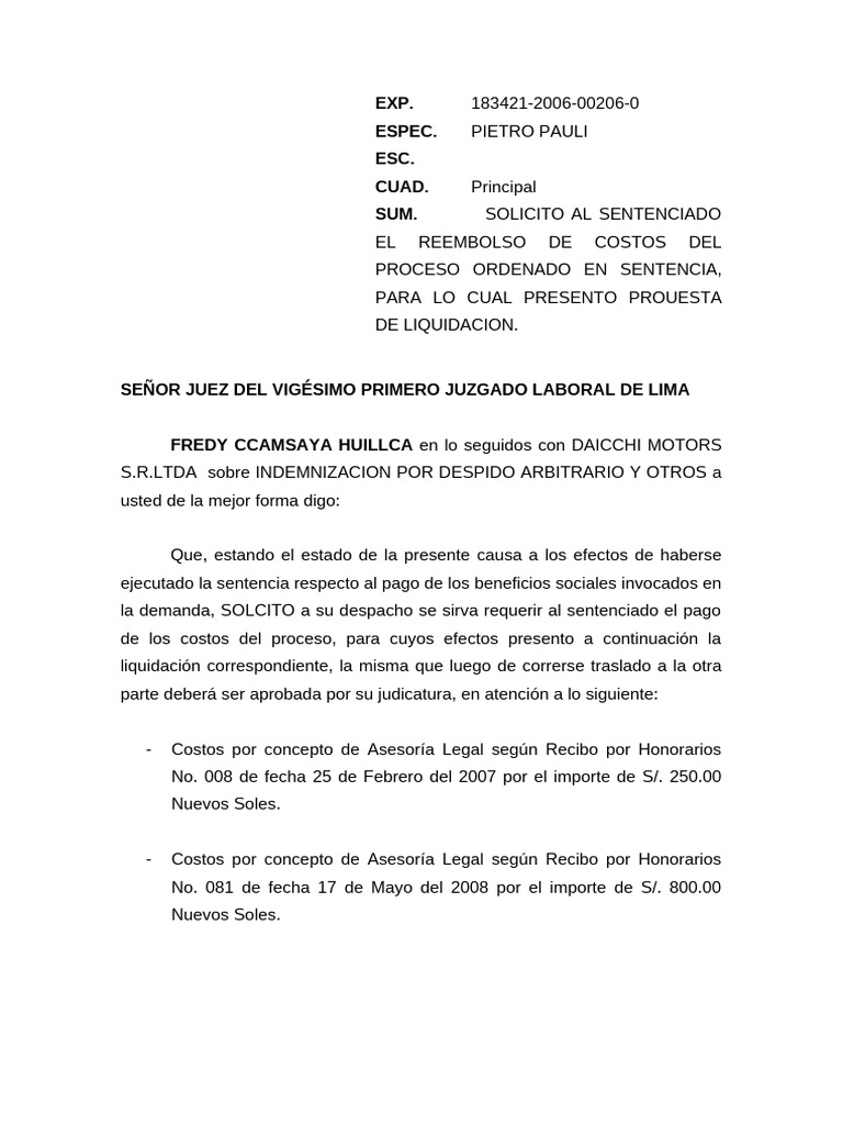 Solicito Costos y Costas | PDF