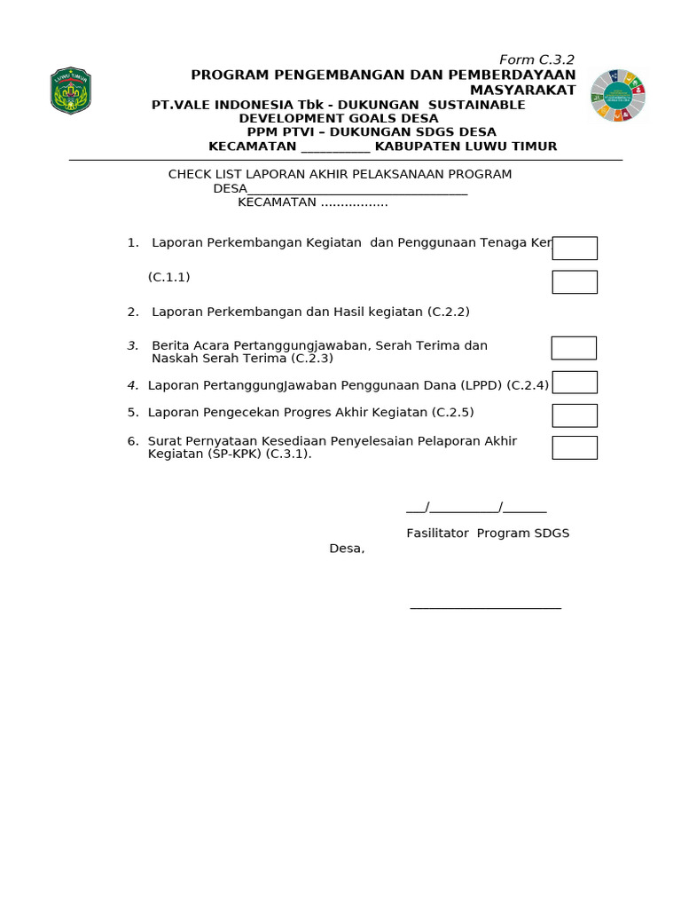 Form C.3.2 Cheklist Laporan Akhir Pelaksanaan Program | PDF