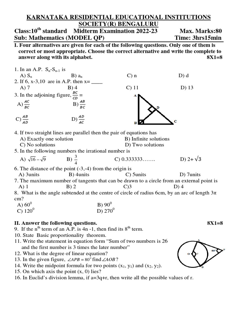 KMPE Maths Model Paper-1 | PDF
