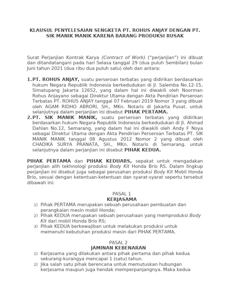 Klausula Penyelesaian Sengketa | PDF