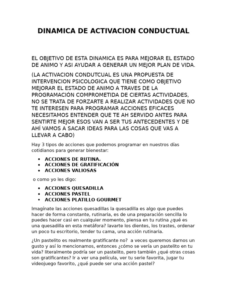 Dinamica de Activacion Conductual | PDF