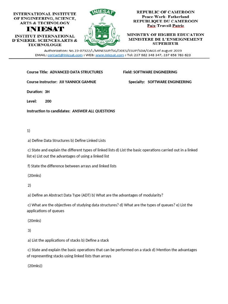 Advanced Data Structures Exams Pdf Computers 2862