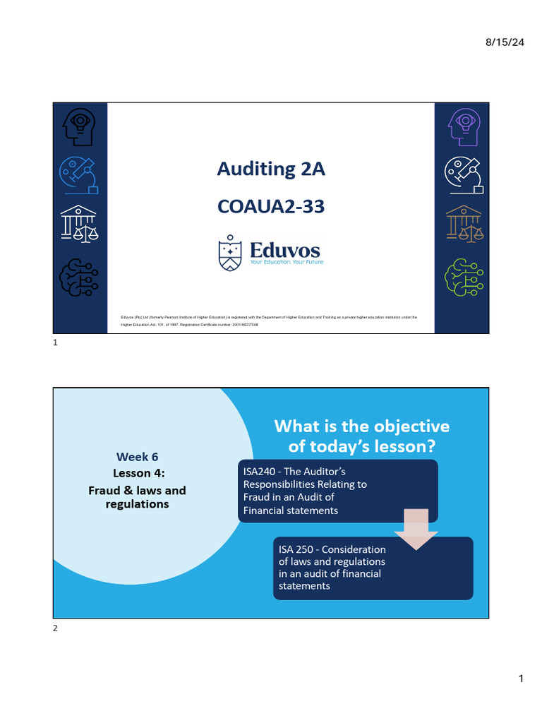 COAUA2 - Week 6 Class 2 - IsA 240 Fraud ISA 250 Laws Regulations | PDF ...