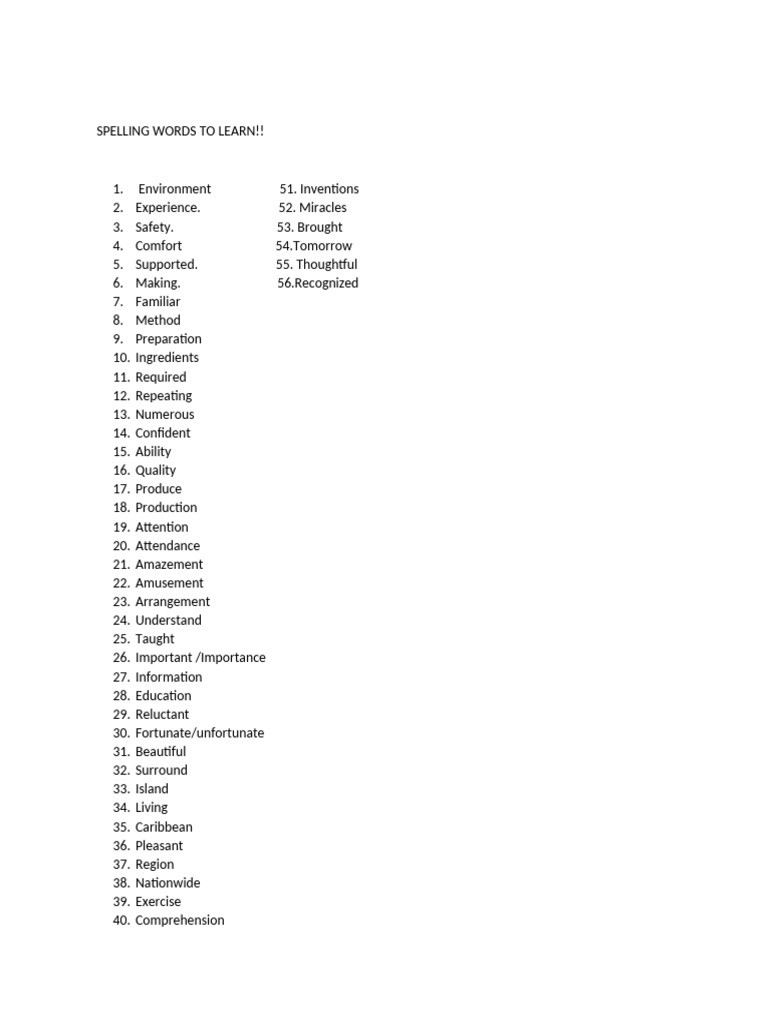 Spelling List 1 | PDF