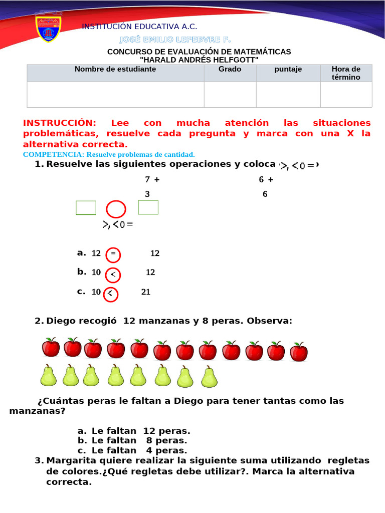 1°grado Concurso de Matemática | PDF