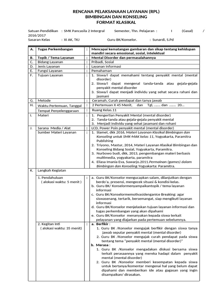 RPL BK Mental Disorder (Penyakit Mental) | PDF